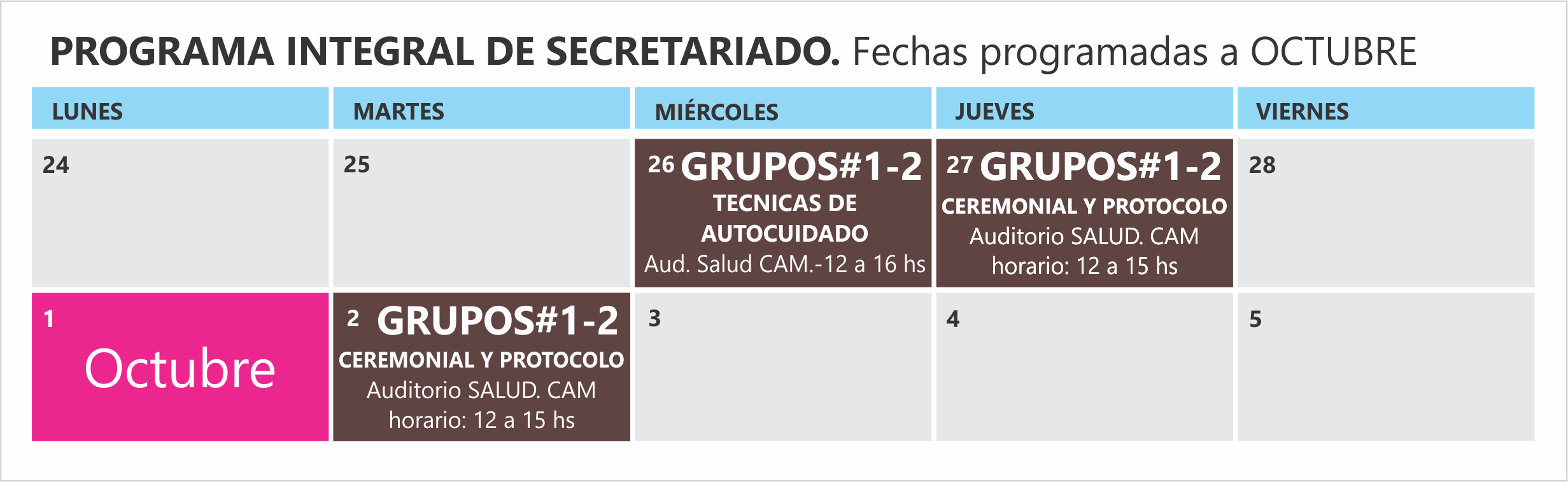 FECHAS PROGRAMADAS A OCT – Capacitacion y Formación Neuquén